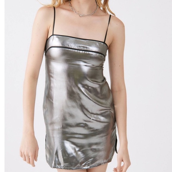 Urban Outfitters | Dresses | Uo Metallic Short Dress With Side Slits ...
